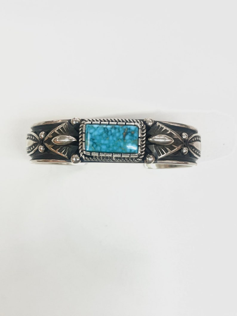 Native American Navajo Handmade Sterling Silver Turquoise Cuff Bracelet ...
