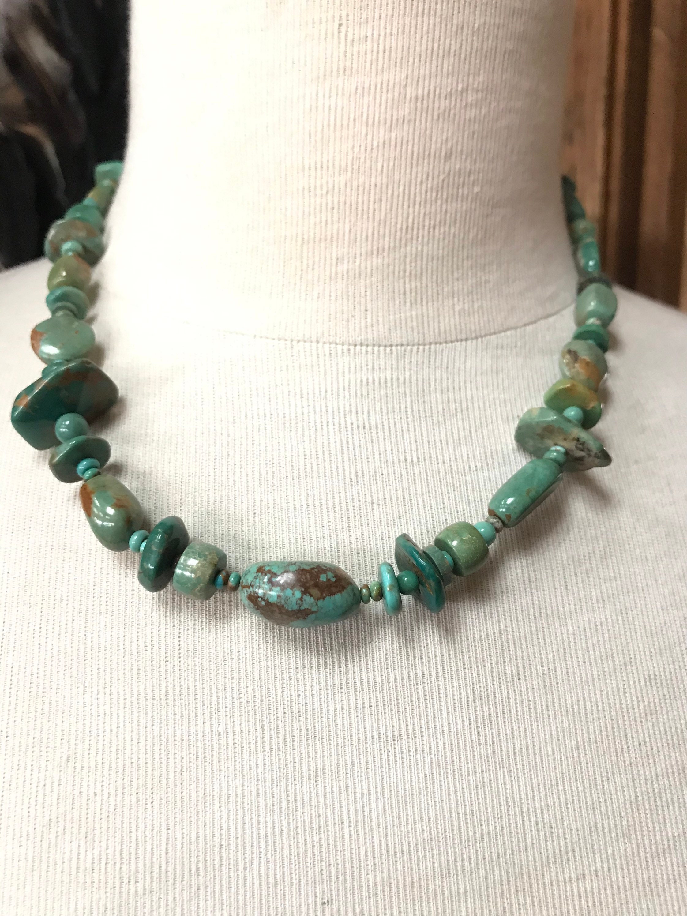 Native American Navajo Hand Cut Turquoise Bead Necklace - Etsy