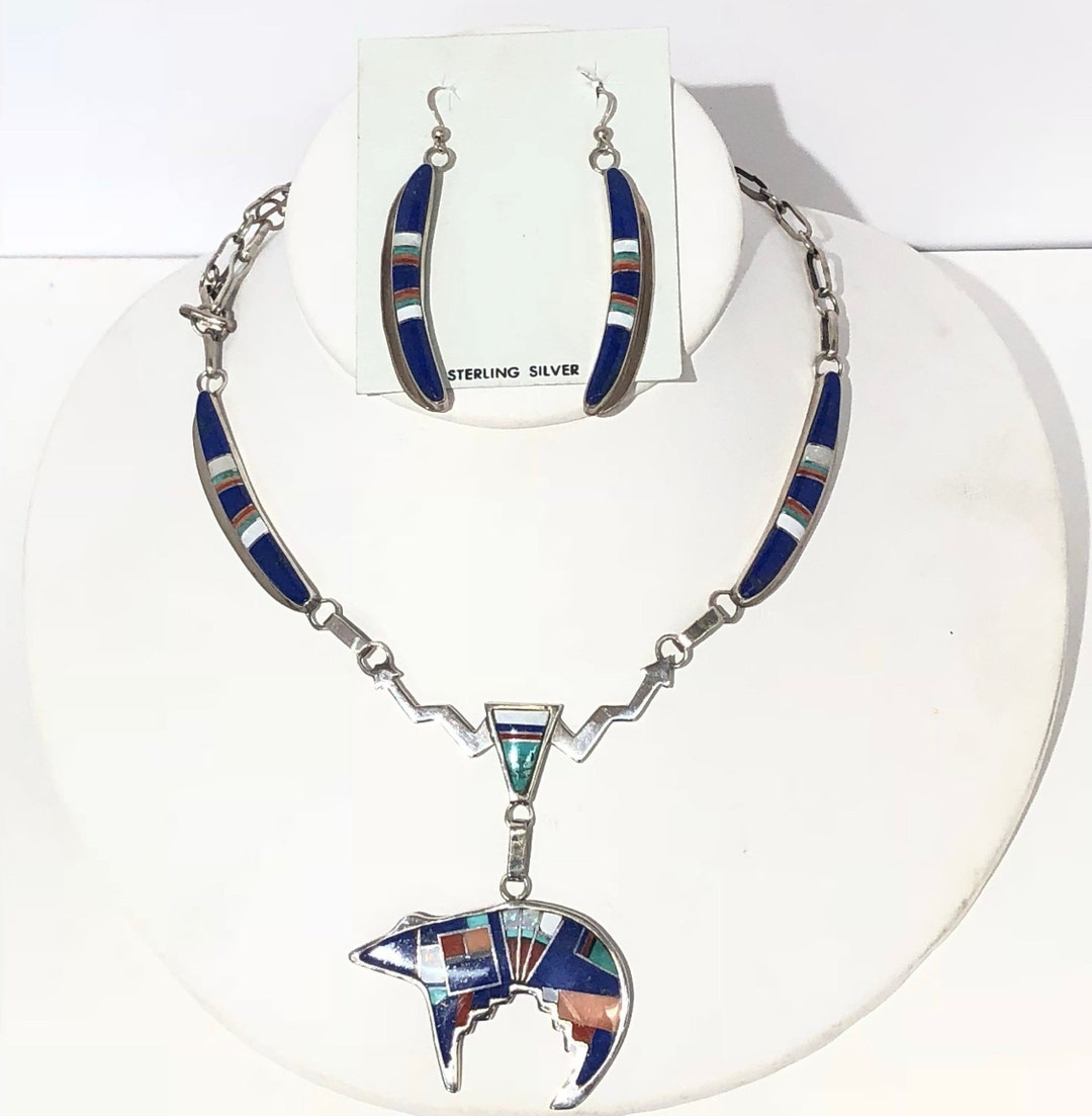 Native American Navajo Handmade Sterling Silver Multi Colored Inlayed ...