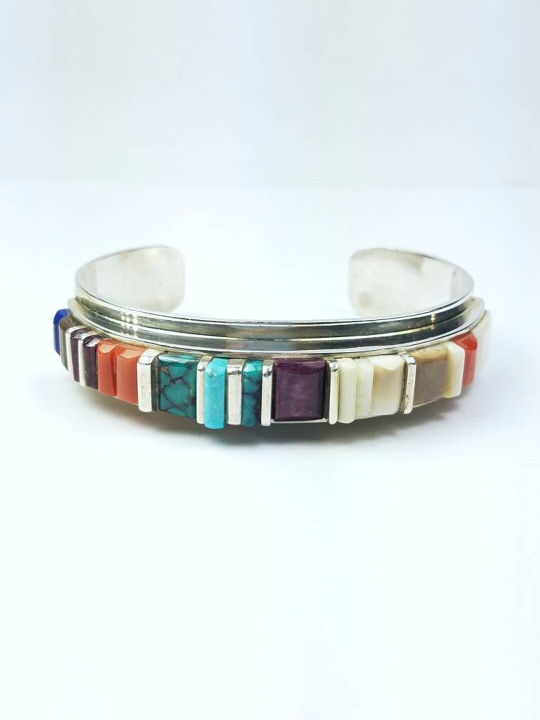 Native American Navajo Handmade Sterling Silver Multi-stone Cobble ...