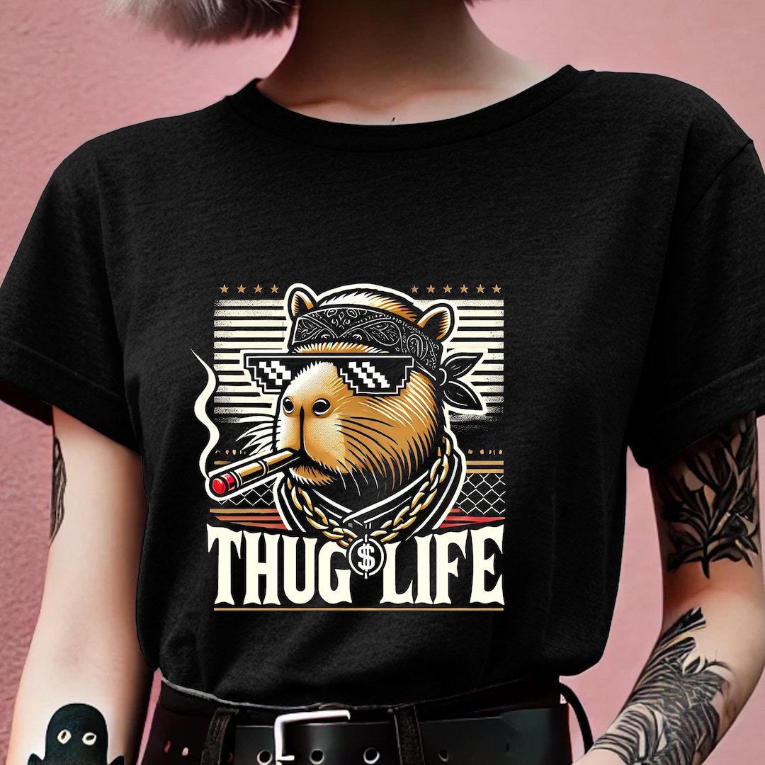 Thug Life Capybara Cotton Tee, Cool Graphic Tee, Funny T-shirt, Gift ...