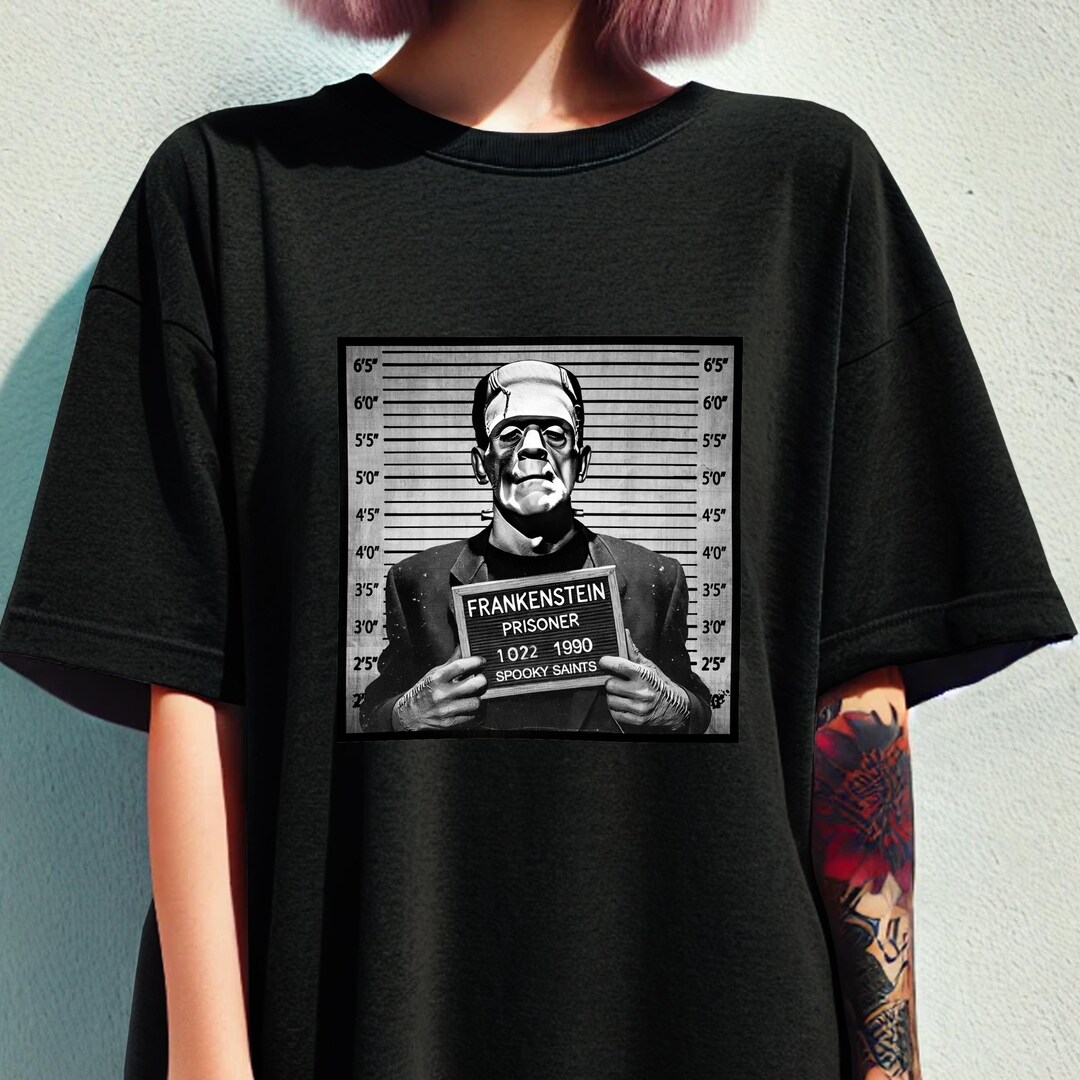 Frankenstein Mugshot Shirt, Halloween Tee, Retro Horror Shirt, Spooky ...