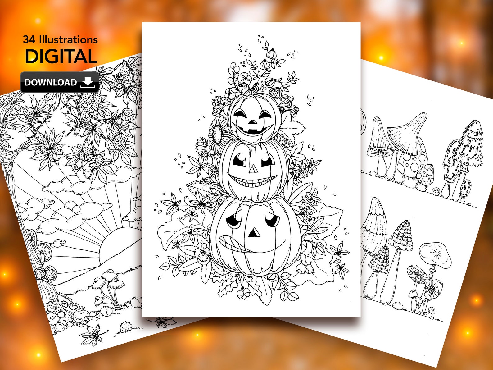 Autumn Coloring Book DIGITAL Printable Adult Kids Coloring - Etsy