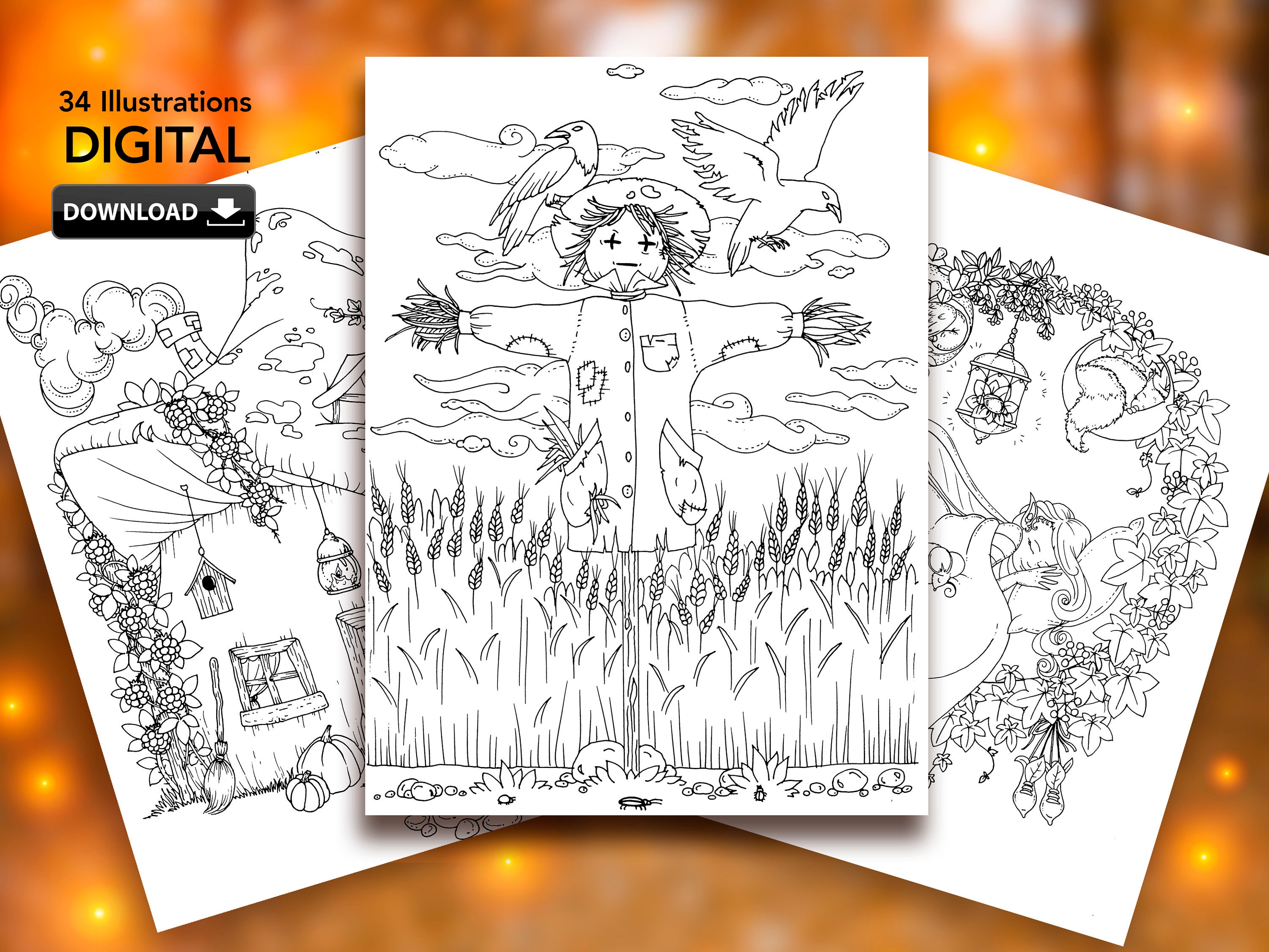 Autumn Coloring Book DIGITAL | Printable Adult Kids Coloring Page ...