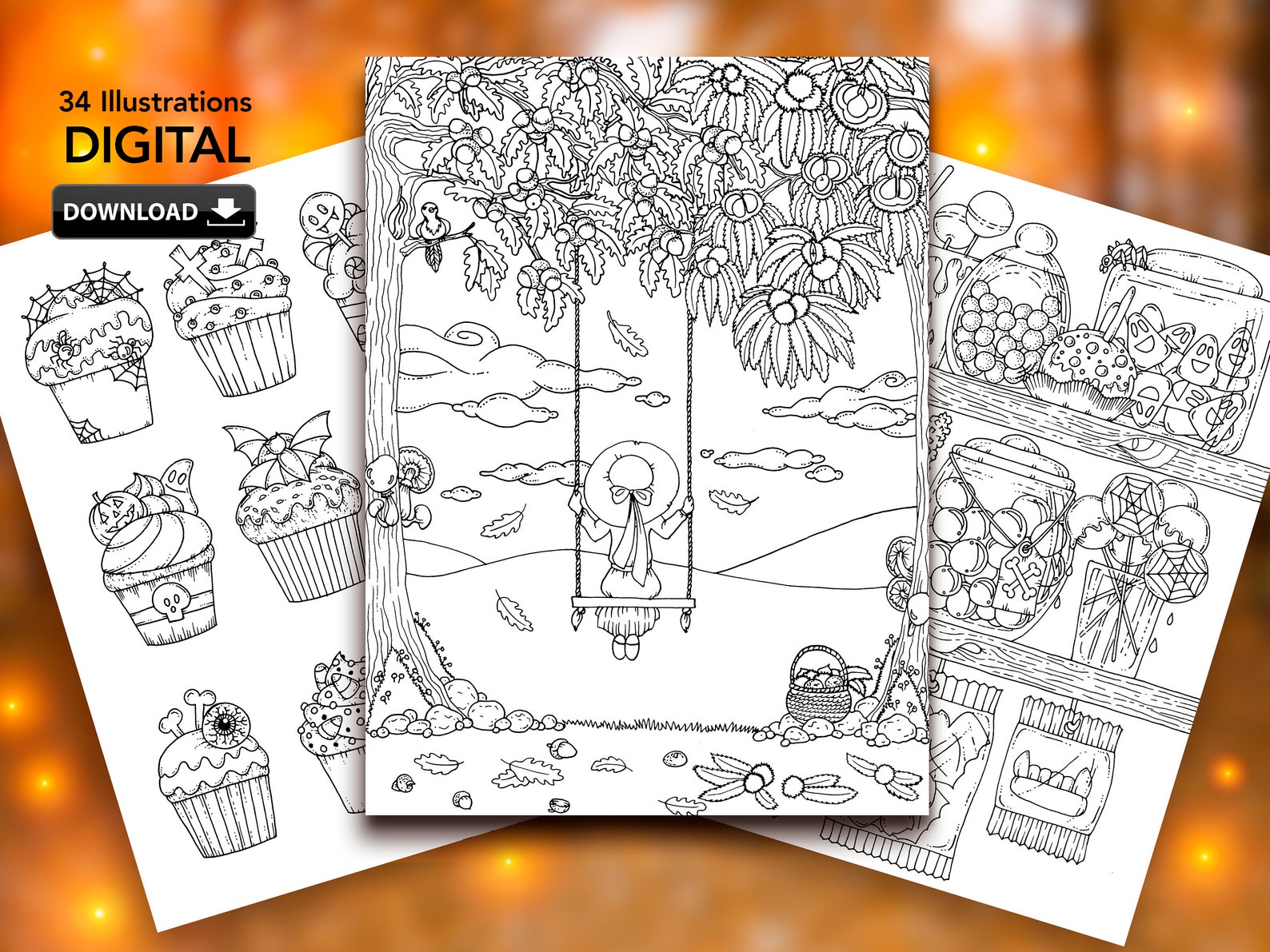 Autumn Coloring Book DIGITAL Printable Adult Kids Coloring - Etsy