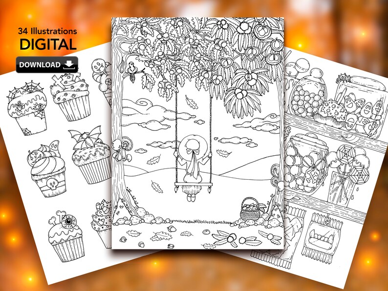 Autumn Coloring Book DIGITAL Printable Adult Kids Coloring - Etsy