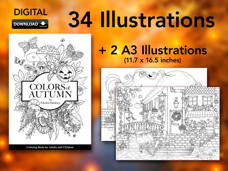 Autumn Coloring Book DIGITAL Printable Adult Kids Coloring - Etsy
