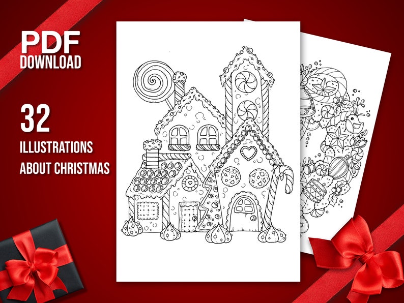 Christmas Coloring Book Digital Coloring Book Download 32 Etsy