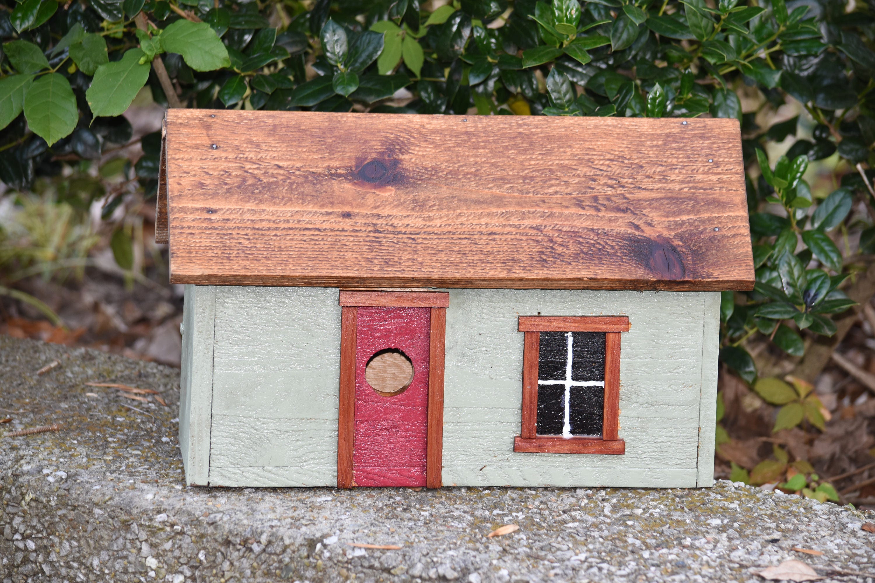 Handmade Primitive Birdhouse Sage Green With Barn Red Door - Etsy