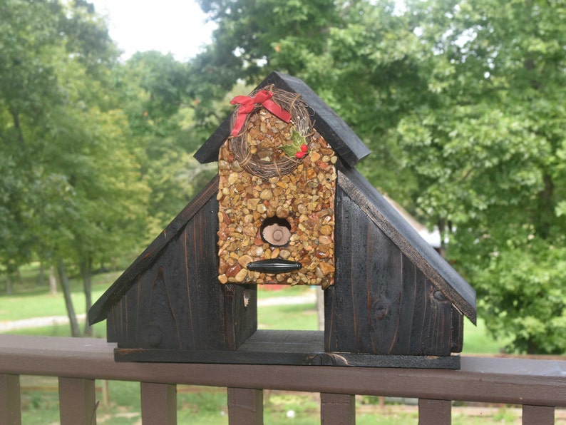 Rustic Barn Birdhouse Multi-family Birdhouse Stone Covered With ...
