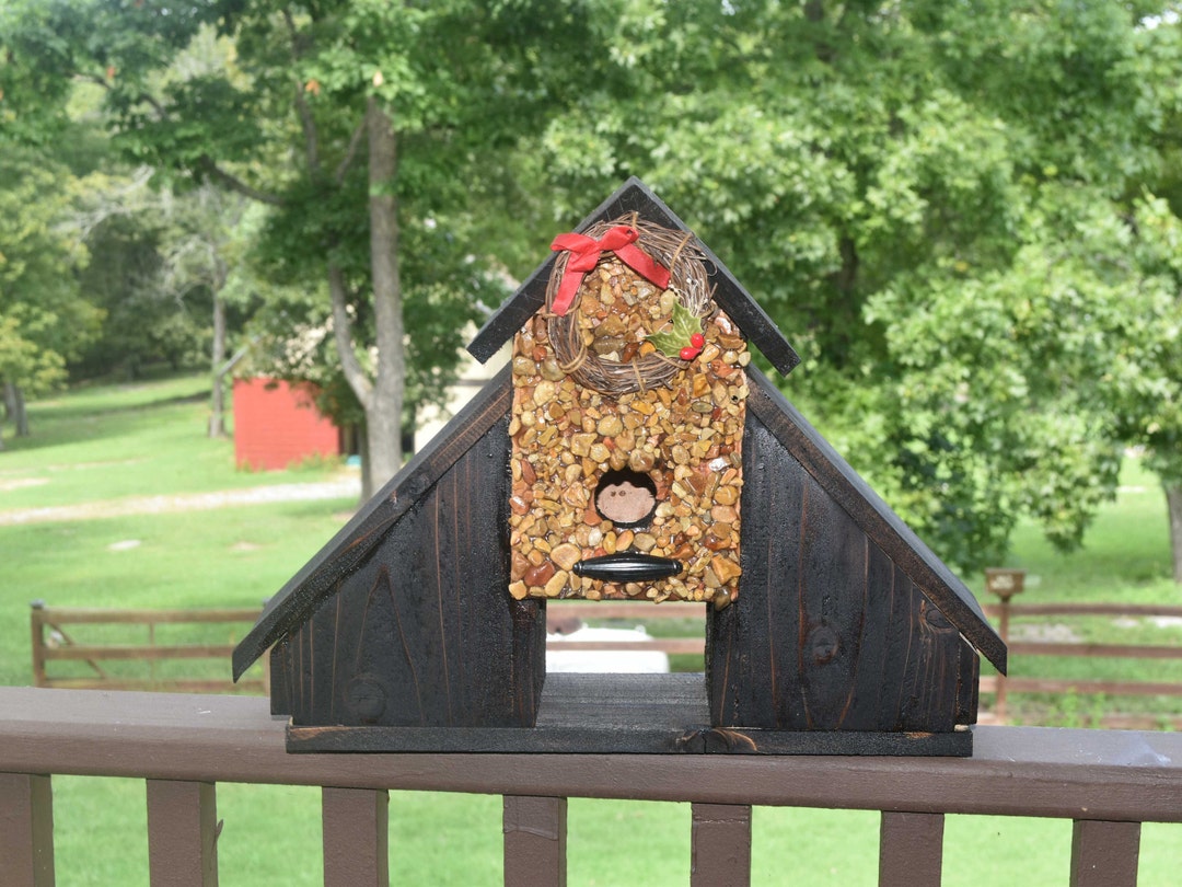 Rustic Barn Birdhouse Multi-family Birdhouse Stone Covered With ...
