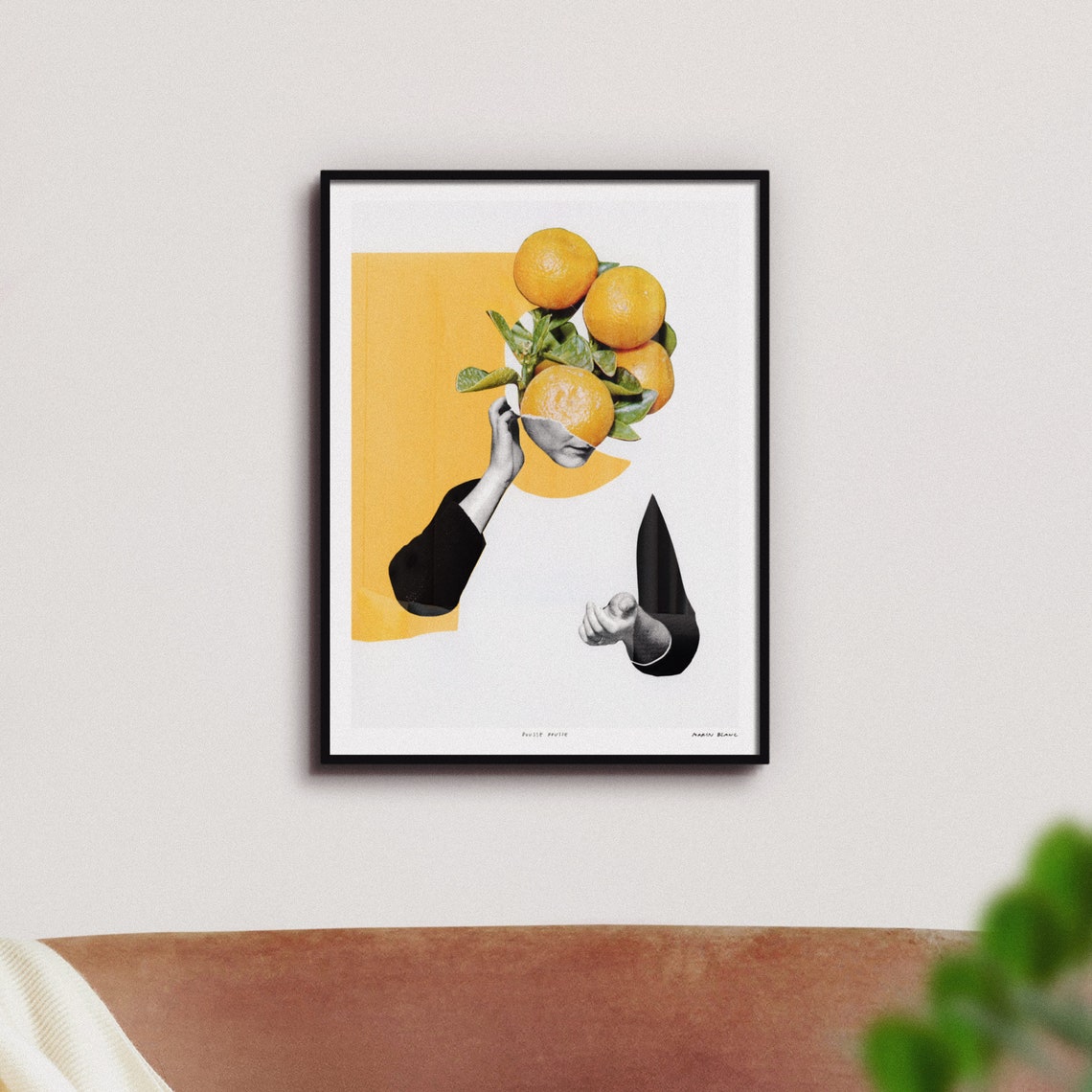 Hand Cut Collage Artwork, Art Print, Orange Minimalist Collage, Woman ...