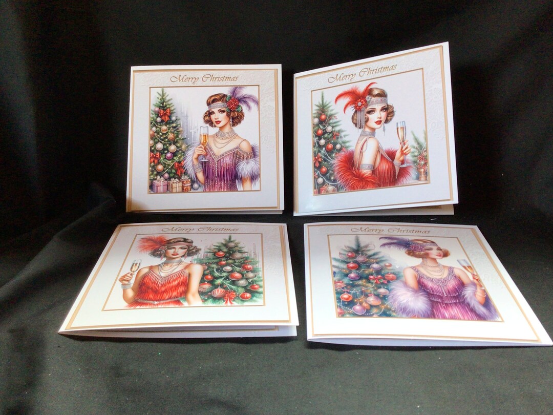 Art Deco Christmas Cards, Pack of 4, Personalise Card, Handmade in the ...