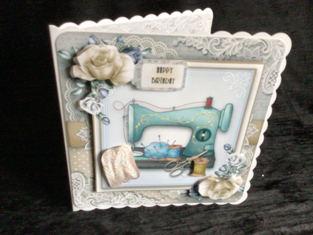 Sewing Machine 3D Decoupage Card, Dressmaker Birthday Card, Personalise ...