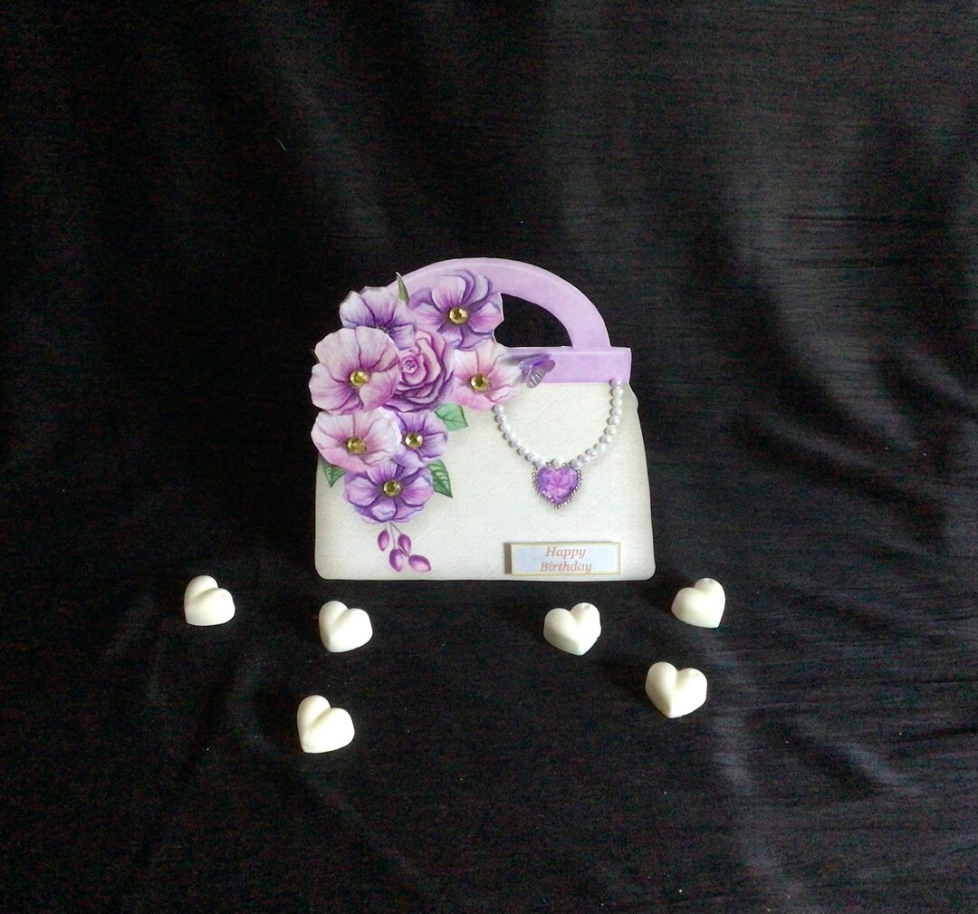 Handbag Shaped Birthday Card Pink & Purple Clusters - Etsy