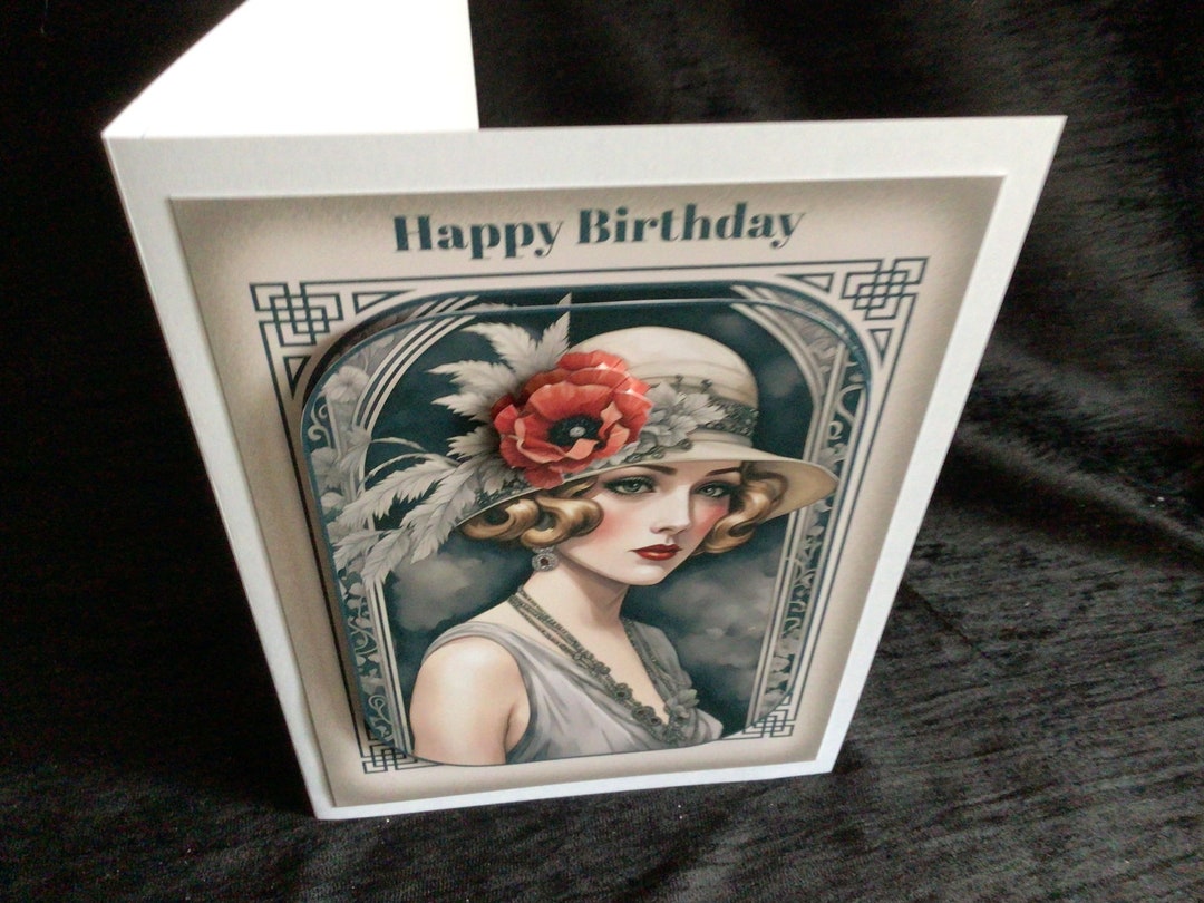 Flapper Girl 1930s Birthday Card, Card for Wife, Daughter, Personalise ...