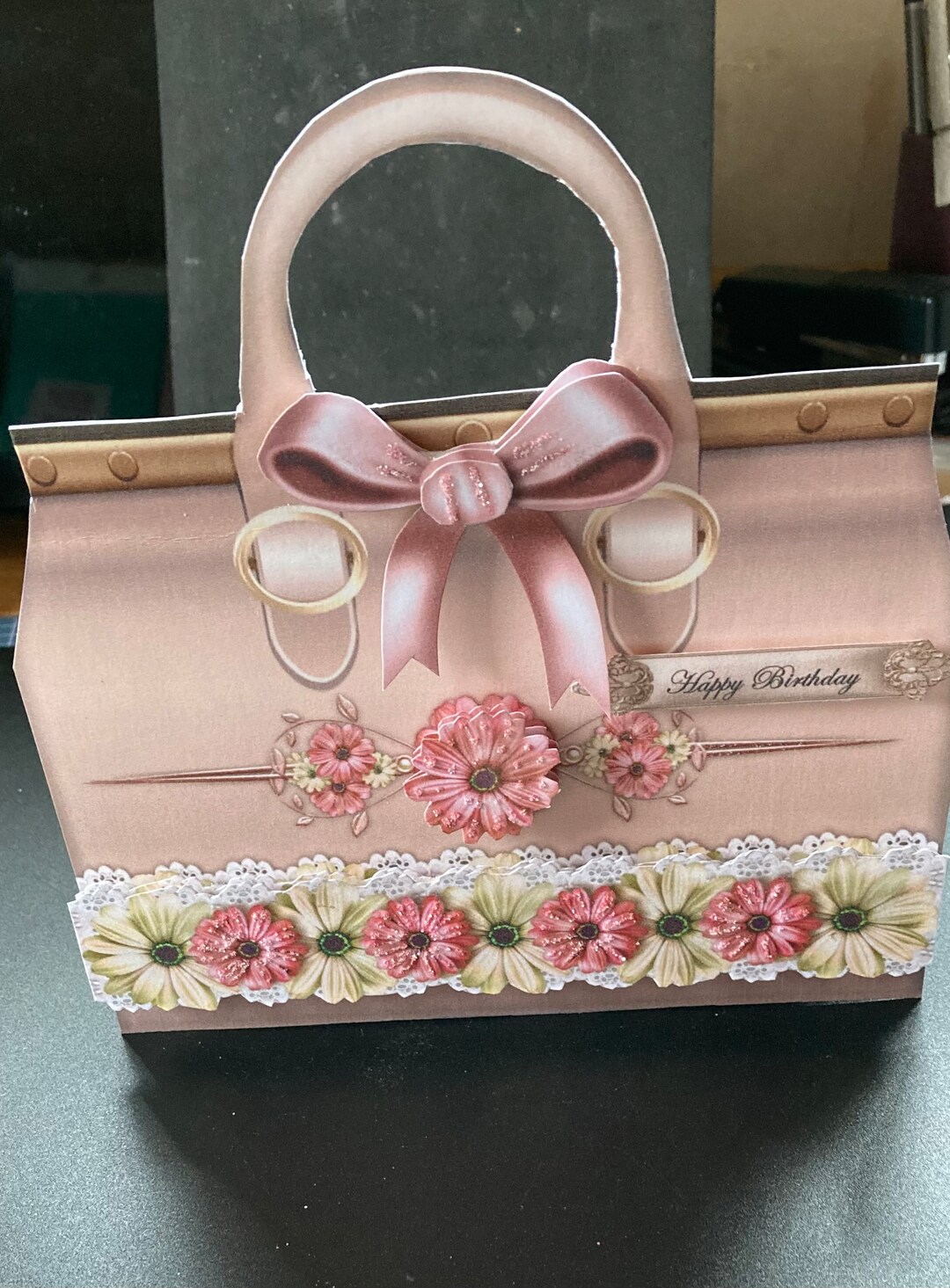 Handbag Shaped 3D Decoupage Daisies Card, Happy Birthday Card ...