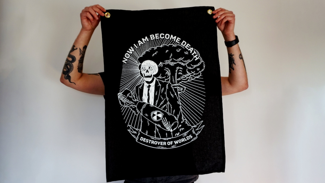 Skull Atomic Bomb Death Skeleton Screen Print Tapestry | Modern Fabric ...