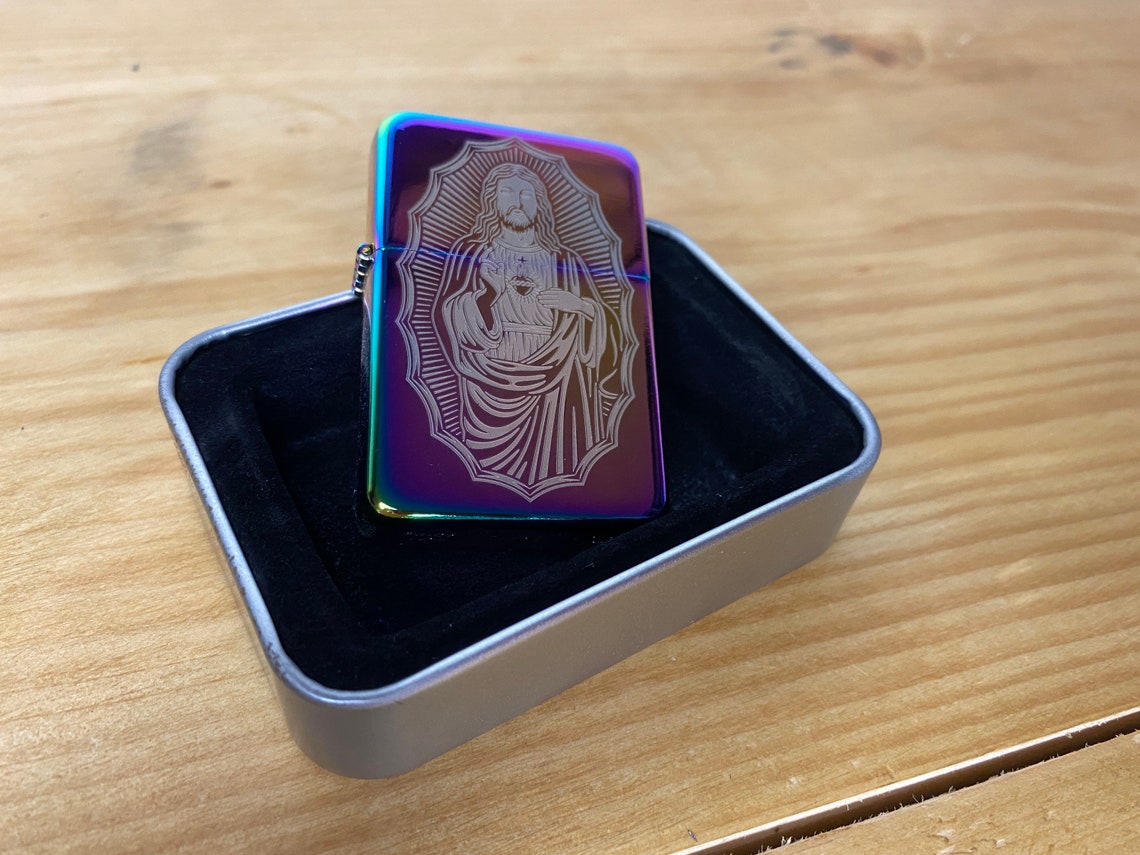 Jesus the Redeemer Engraved Lighter Oil Slick Finish - Etsy