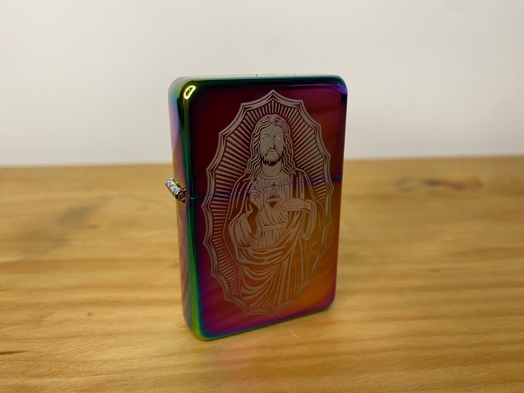 Jesus the Redeemer - Engraved Lighter - Oil Slick Finish - Tattoo ...
