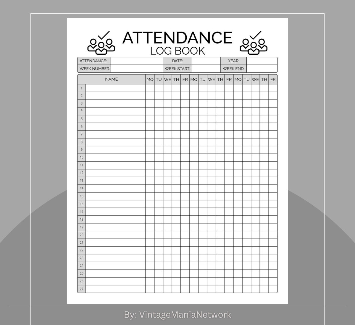Attendance Log Book Editable Attendance Sheet Template. Daily ...