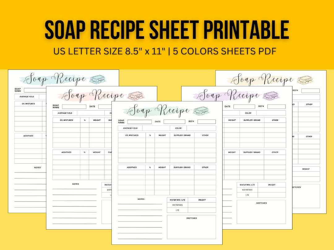 Printable Blank Soap Recipe Sheet, Soap Making Recipe Cards, Soap Maker ...
