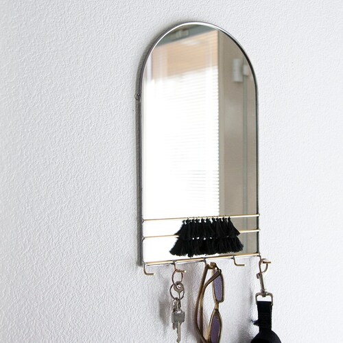 Arched Mirror Wall Organizer With Hooks & Tassels Key Holder - Etsy