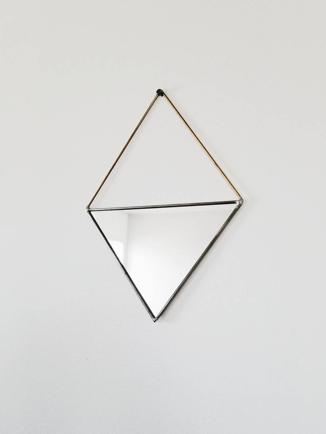 Triangle Mirror With Brass Hanging Stained Glass Mirror Wall - Etsy