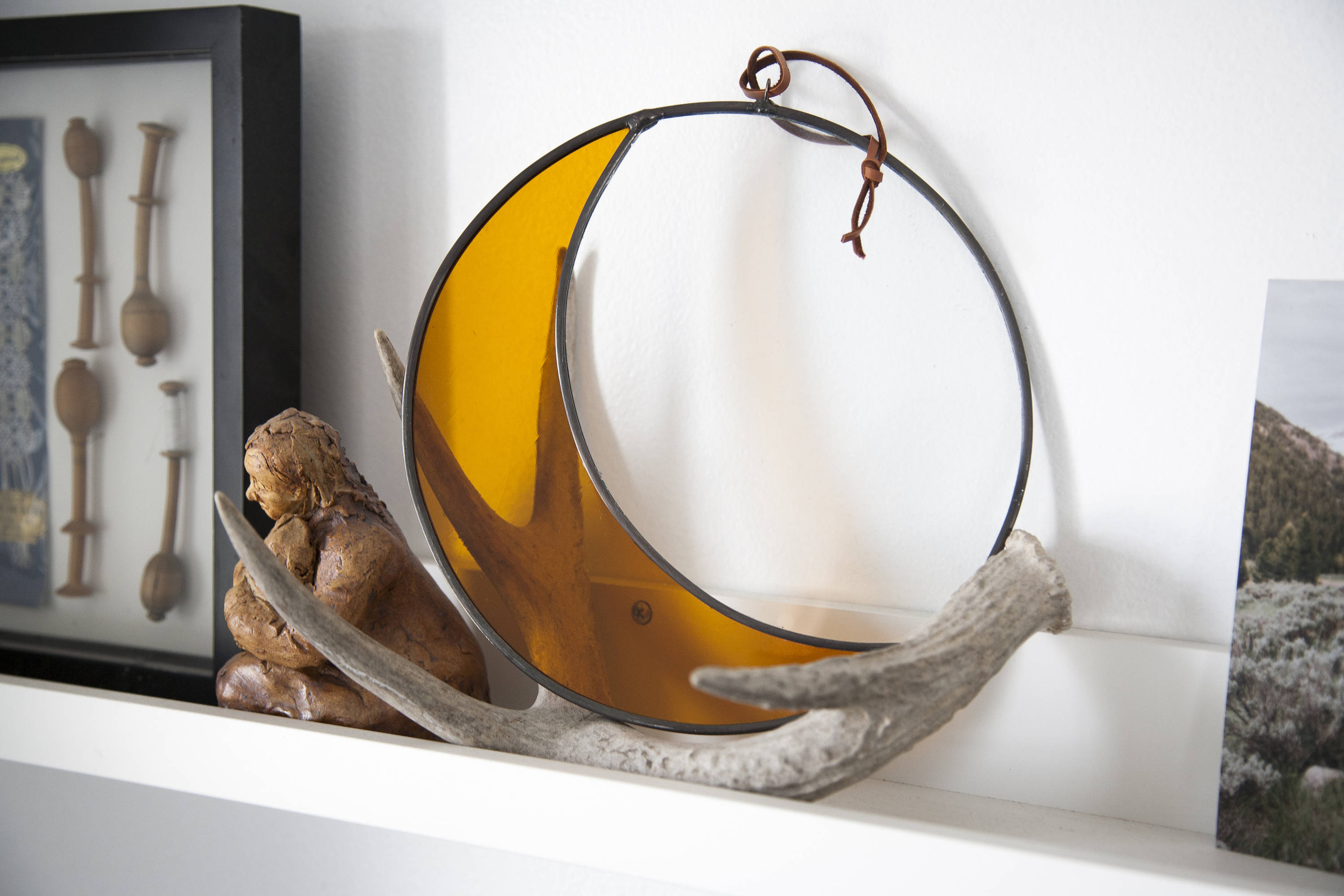 Large Stained Glass Moon Clear & Amber Crescent Moon Wall - Etsy