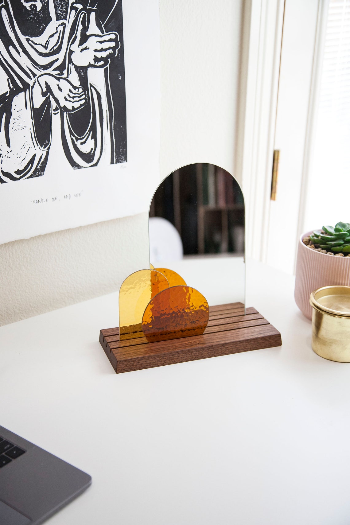 Look at Me Amber & Pale Yellow Glass Modern Vanity Mirror on - Etsy