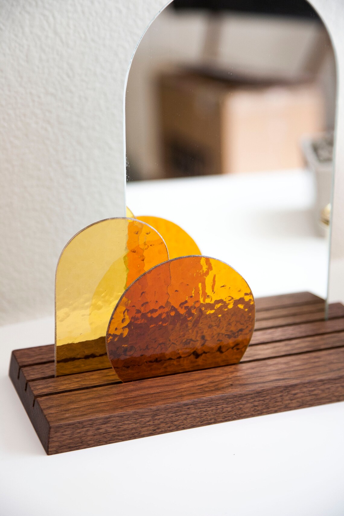 Look at Me - Amber & Pale Yellow Glass Modern Vanity Mirror on Wood ...