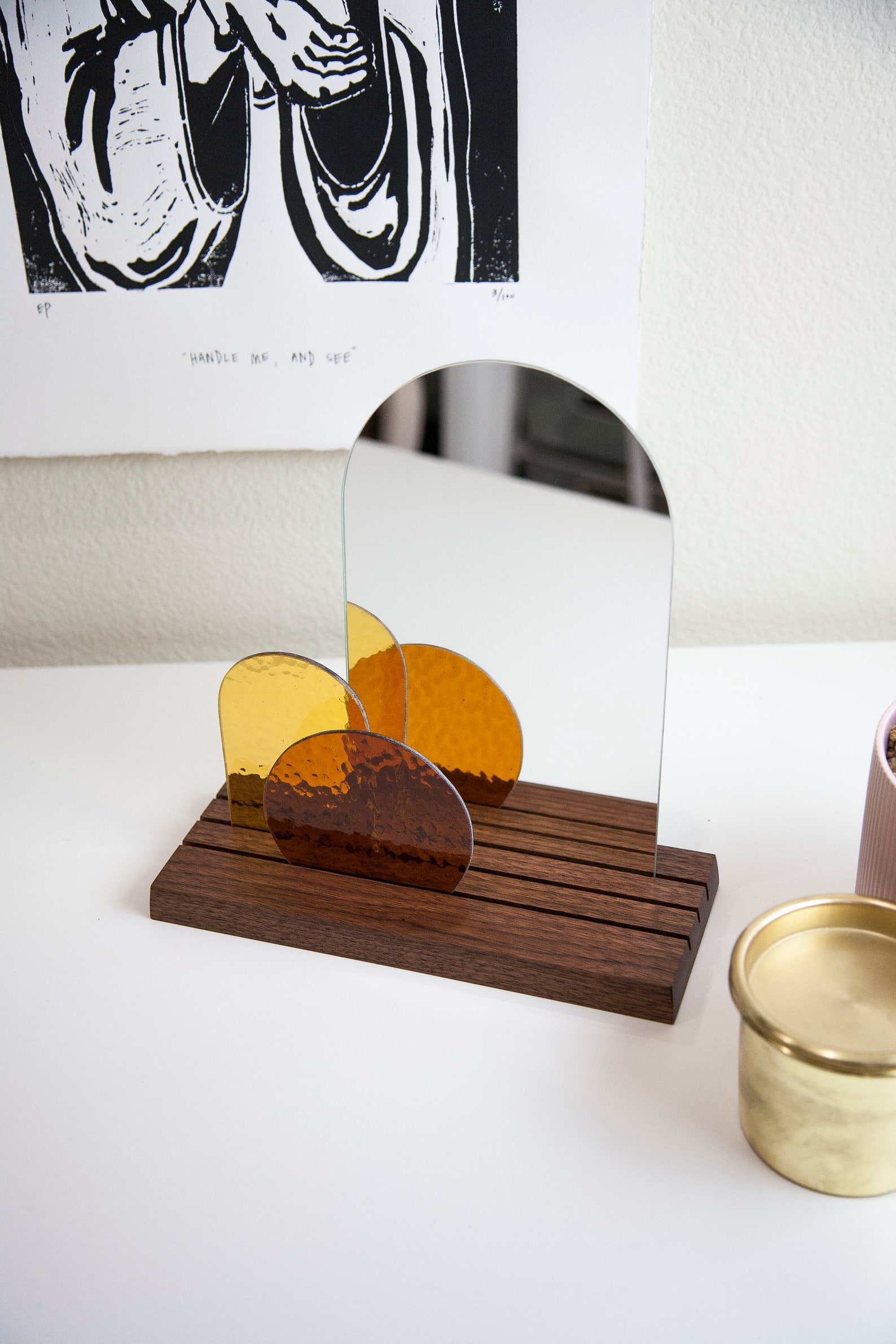 Look at Me - Amber & Pale Yellow Glass Modern Vanity Mirror on Wood ...