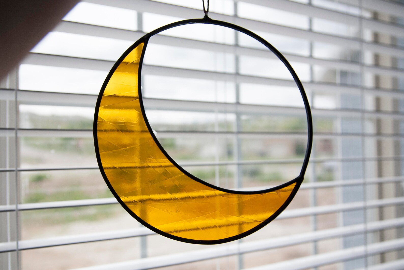 Large Stained Glass Moon - Clear & Amber, Crescent Moon Wall Hanging - Etsy