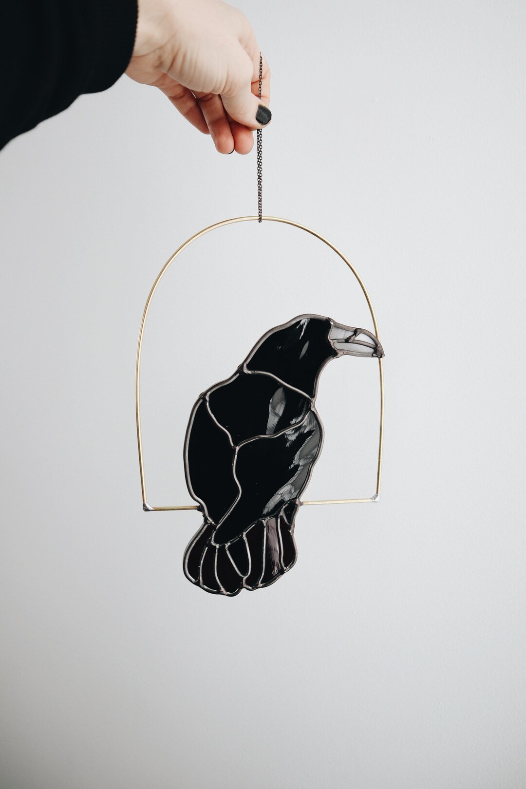 The Raven - Stained Glass Bird With Brass Detail, Bird Wall Hanging ...