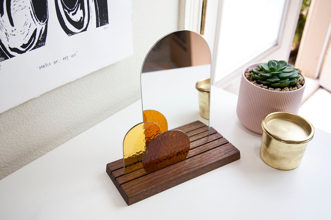 Look at Me - Amber & Pale Yellow Glass Modern Vanity Mirror on Wood ...