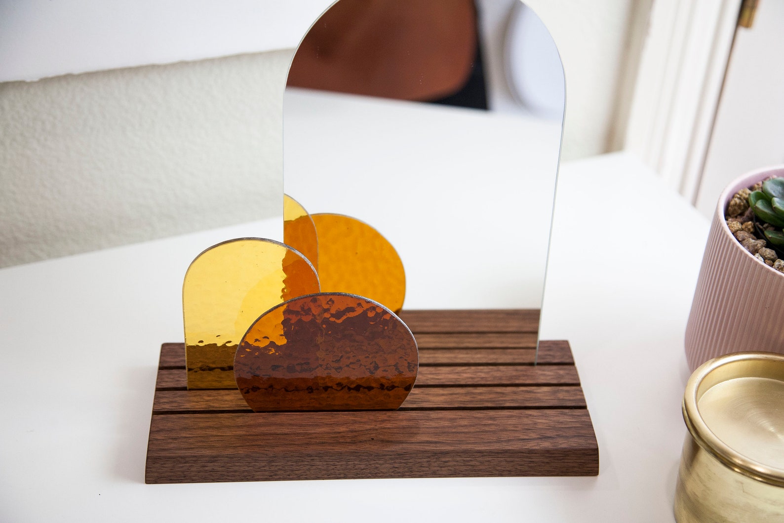 Look at Me - Amber & Pale Yellow Glass Modern Vanity Mirror on Wood ...