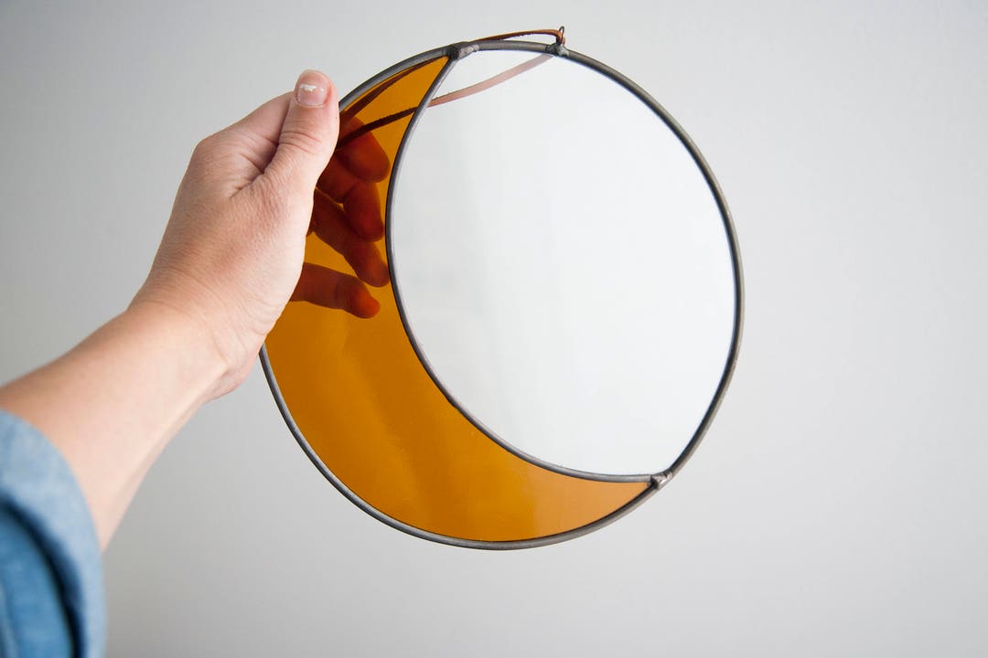 Large Stained Glass Moon - Clear & Amber, Crescent Moon Wall Hanging - Etsy