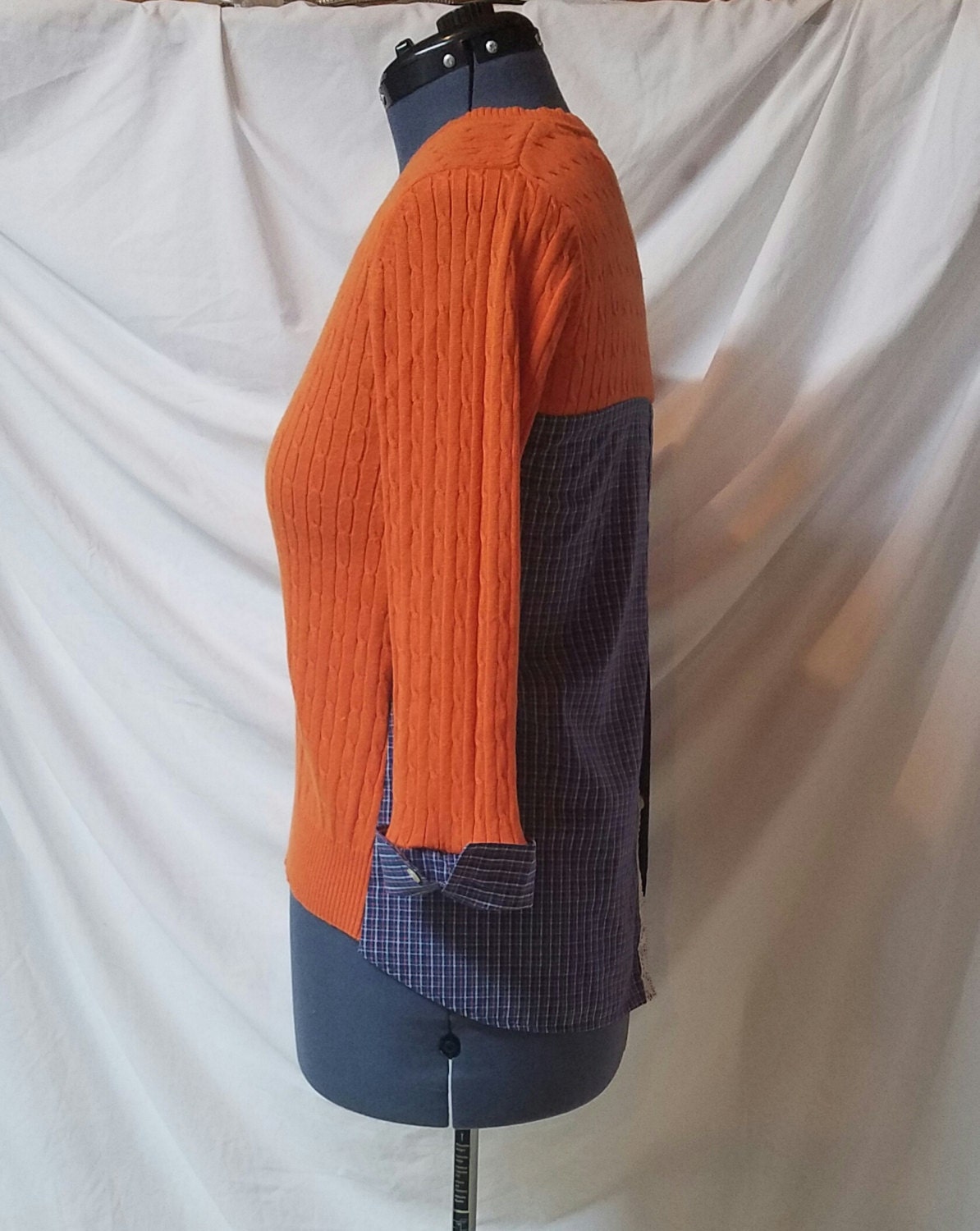 Orange Cable Knit Sweater With Plaid Back Panel and Cuffs - Etsy