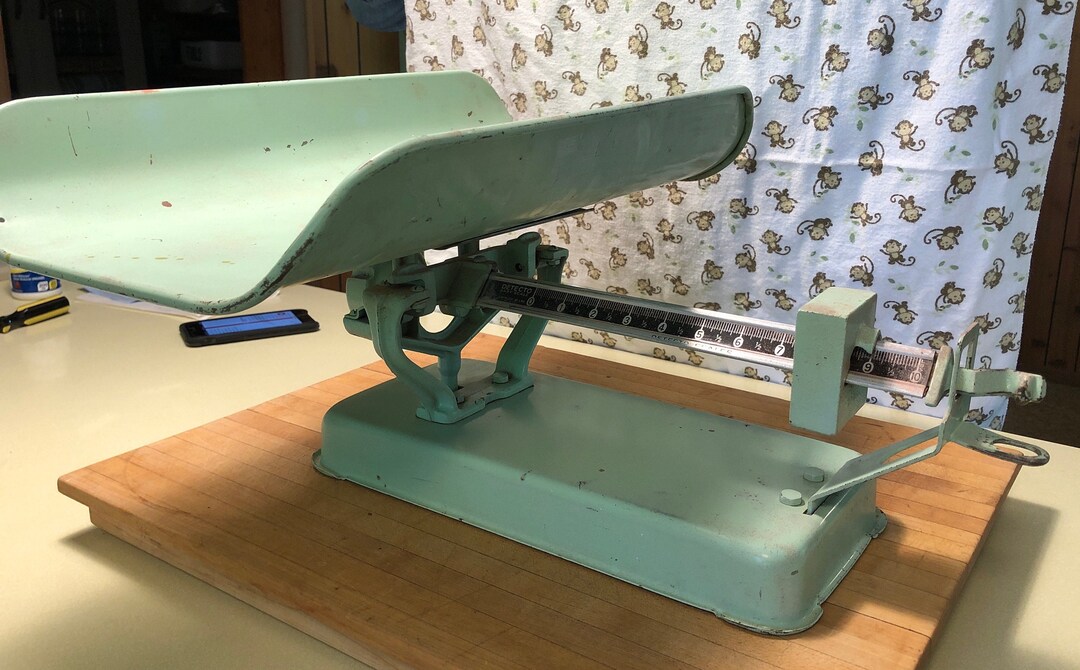 Vintage Green Metal Baby Scale, Photo Prop, Nursery Decor, Baby ...