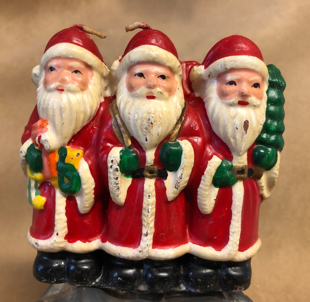 Vintage 3 Santa Candle, Santa With Tree, Santa With Stocking, Santa ...
