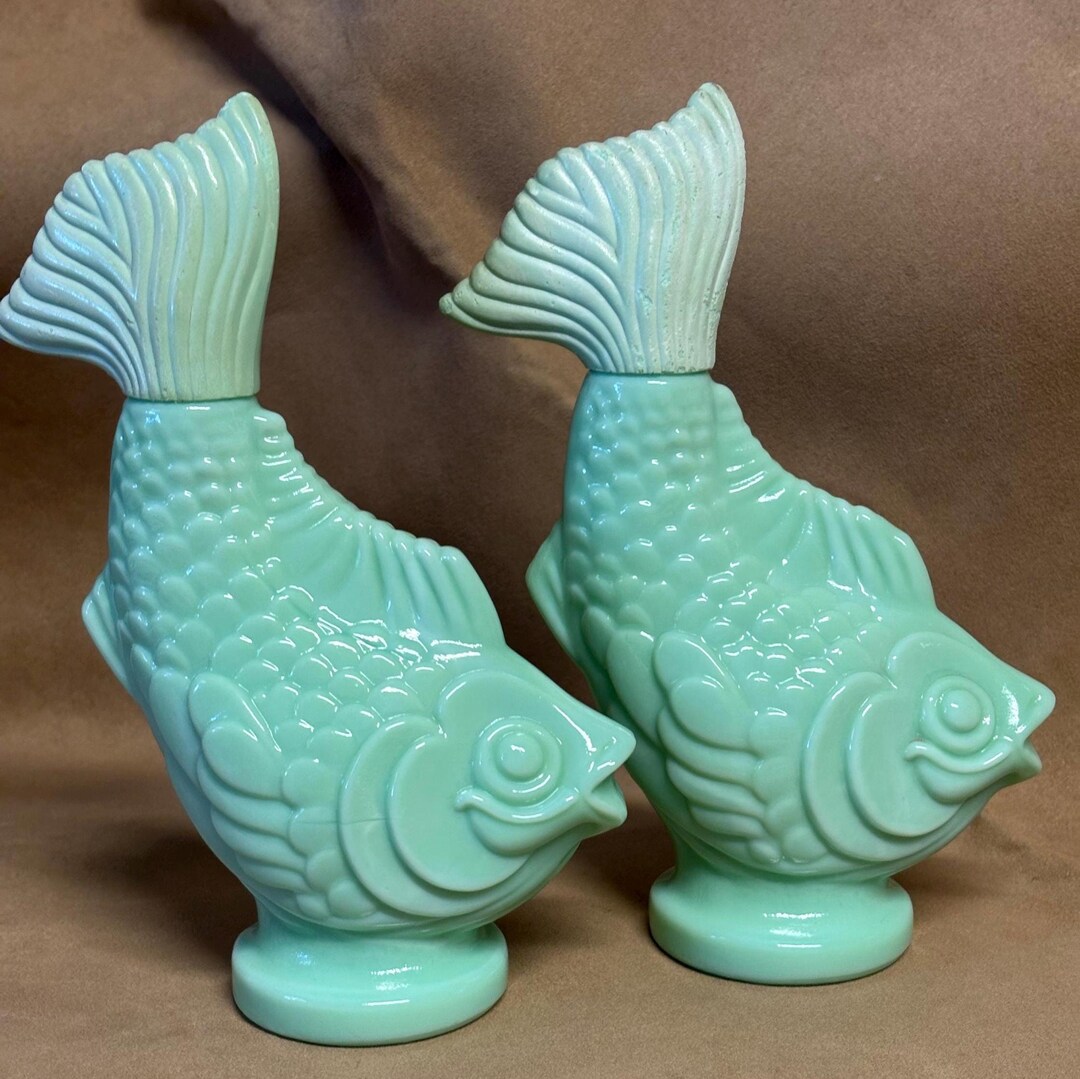 Vintage Jadeite Fish, Collectible Avon Figurines, Pair of Jadeite Fish ...