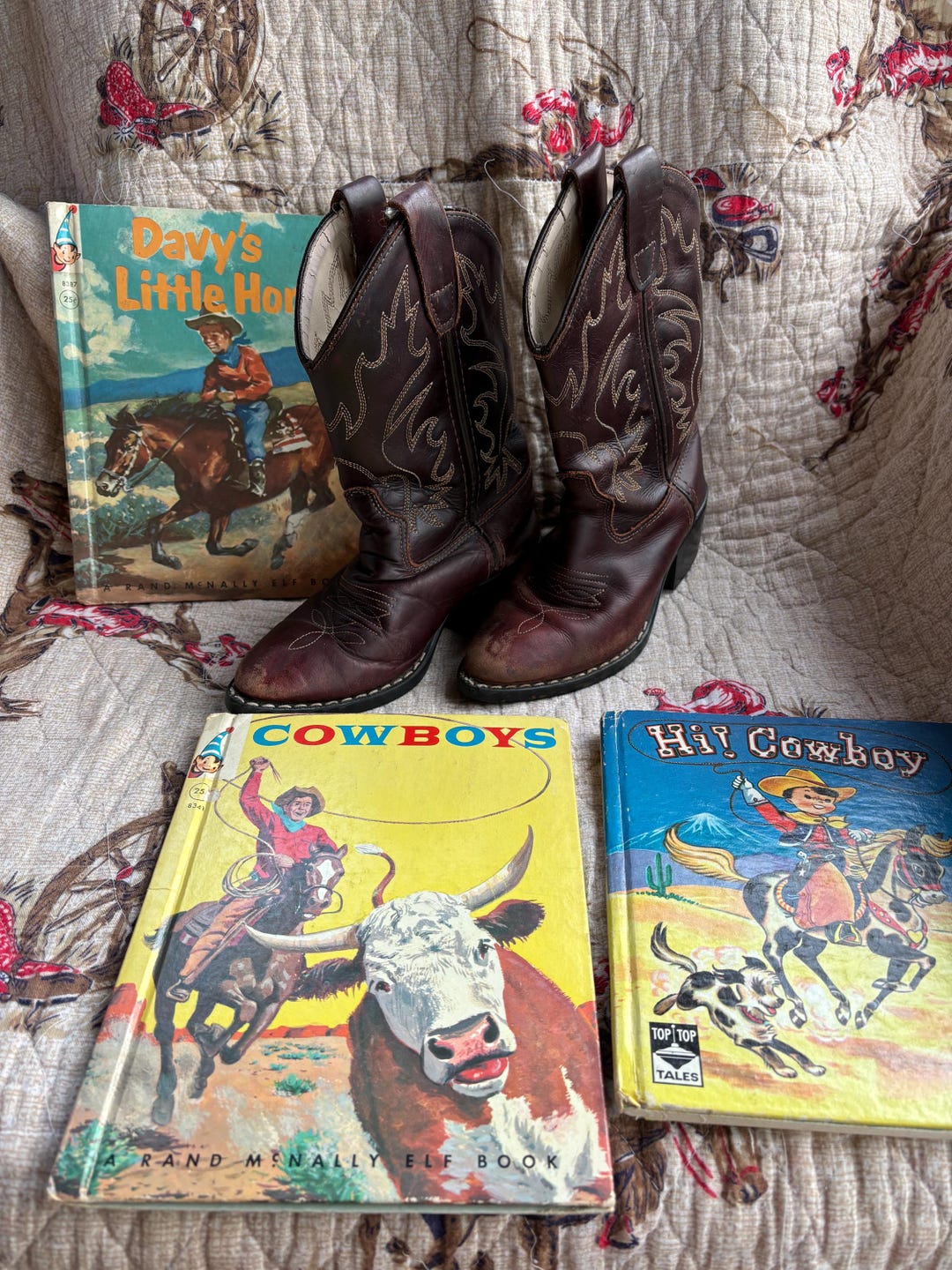 Vintage Childrens Cowboy Boots and 3 Cowboy Books, Cowboy, Western Wear ...