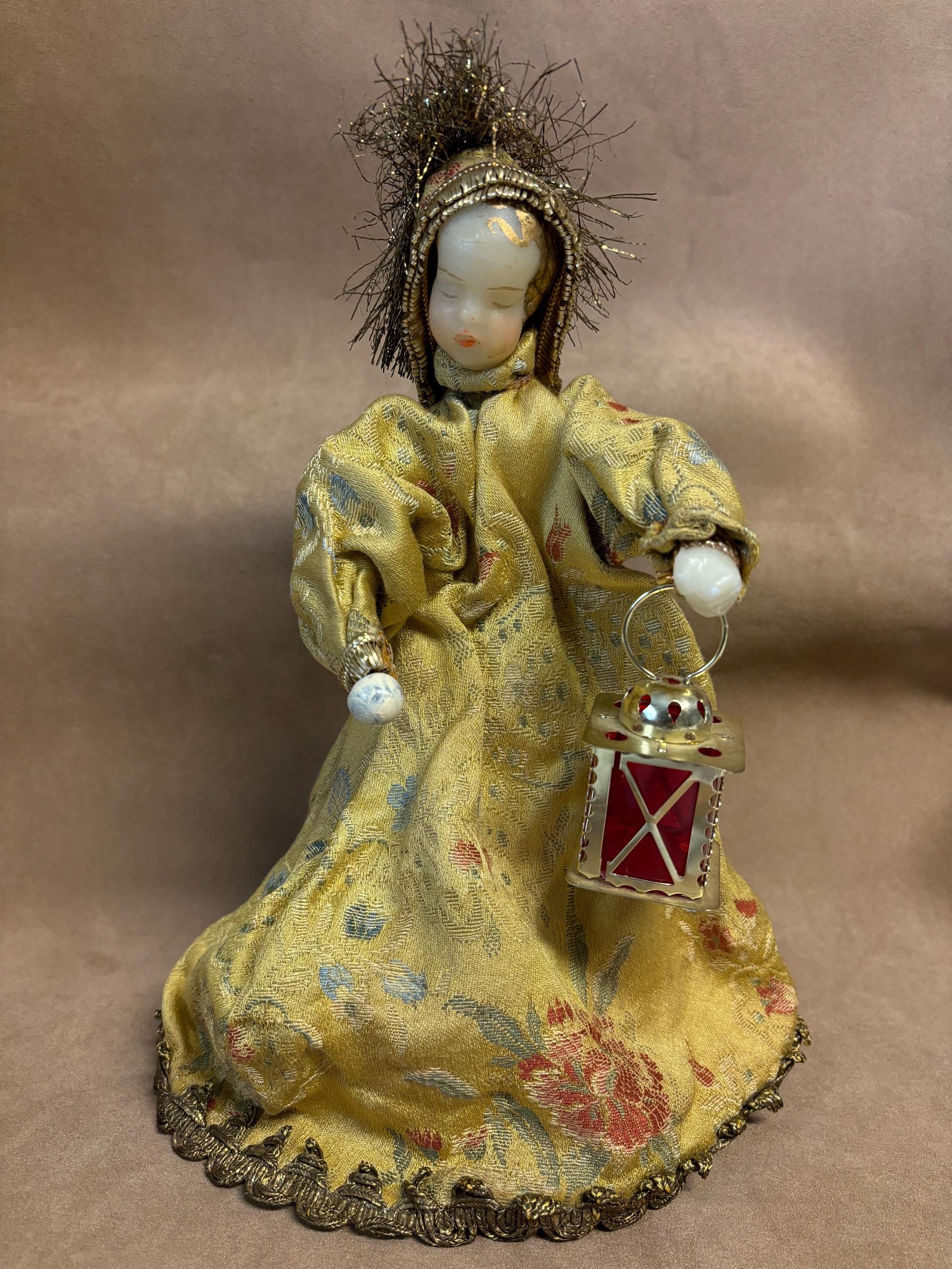 Wax Head German Tree Topper, Vintage Woman With Lantern, Vintage ...