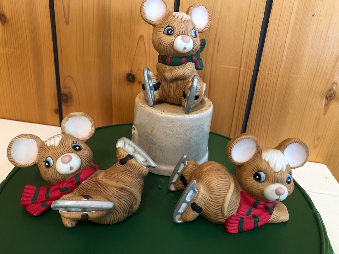 Vintage 3 Skating Mice, Homco Figurines, Winter Decorations, Ice ...