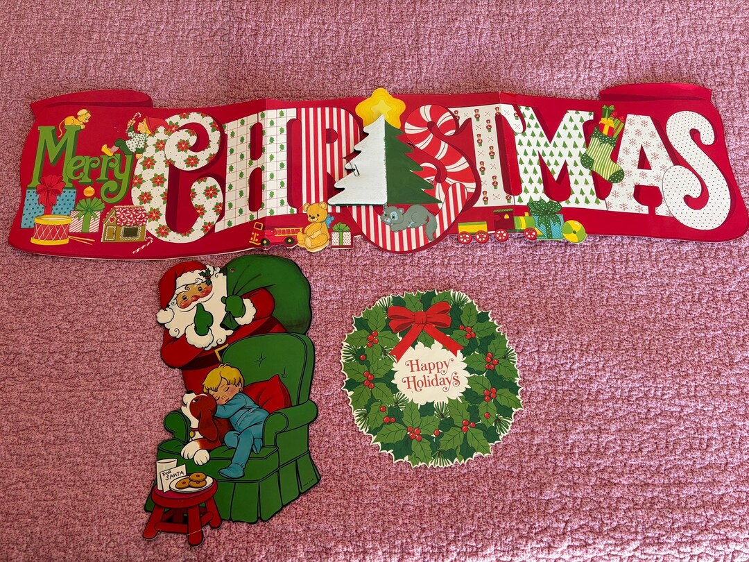 Vintage Christmas Ephemera, Vintage Wreath , Merry Christmas Banner ...