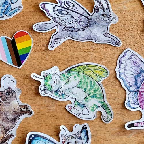 Fairy Cat Stickers Original Vinyl Sticker Glossy | Etsy