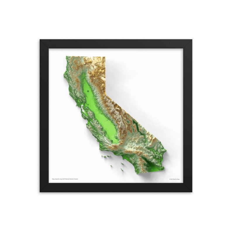 California Elevation Map Poster - Etsy