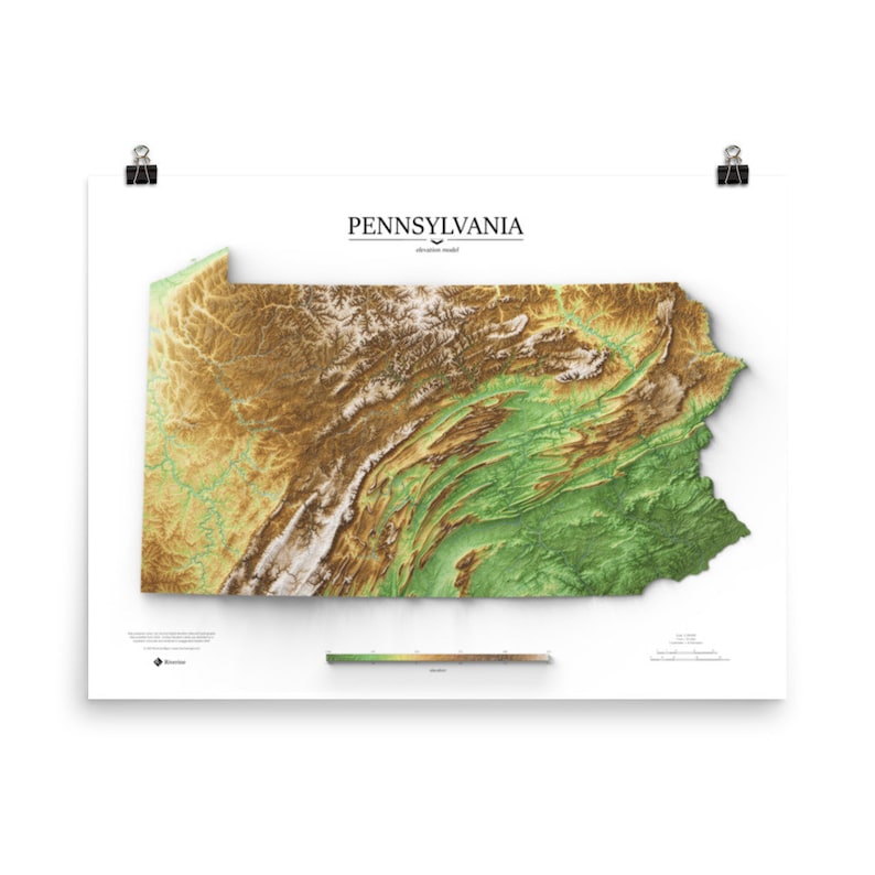 Pennsylvania Elevation Map Poster - Etsy