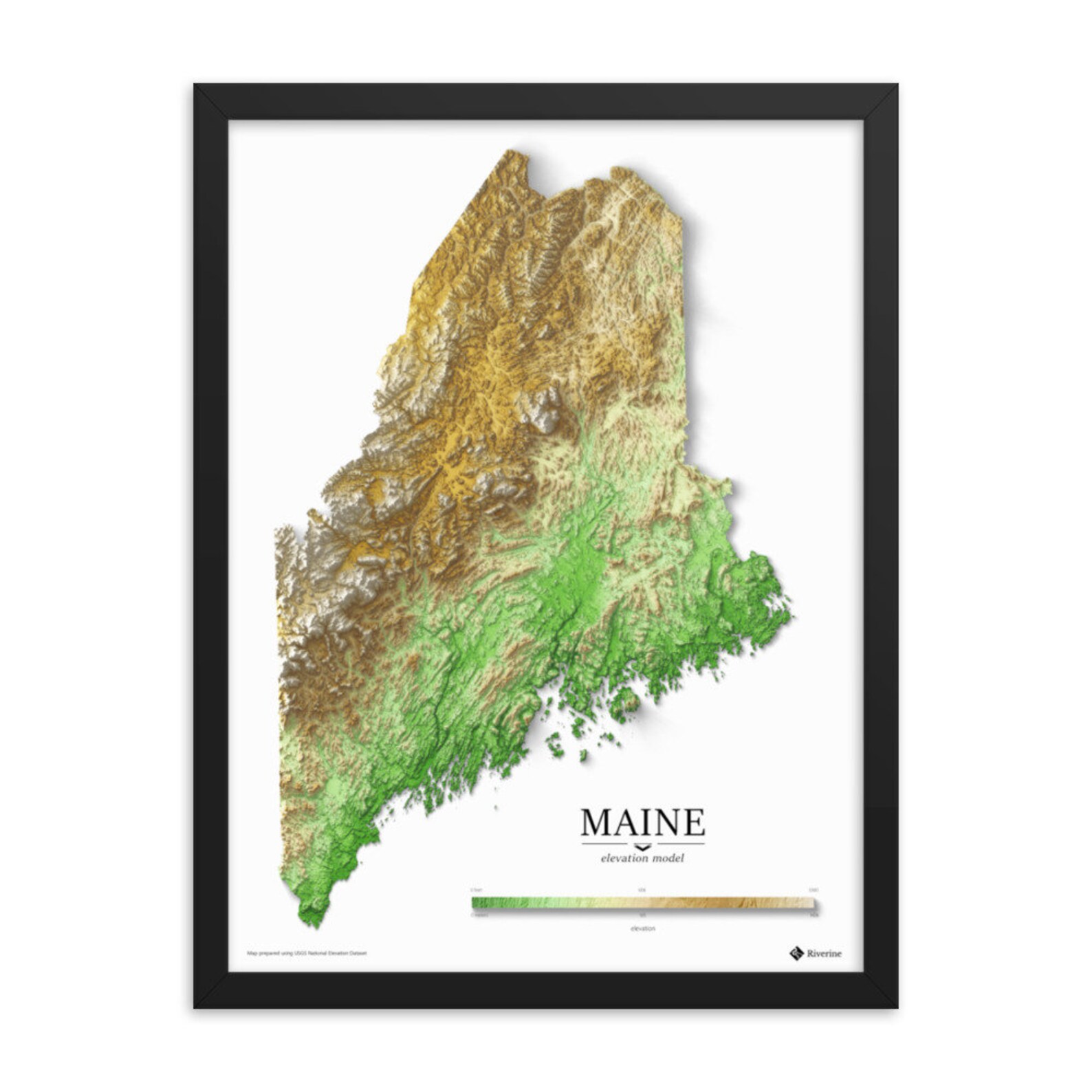 Maine Elevation Map Poster | Etsy