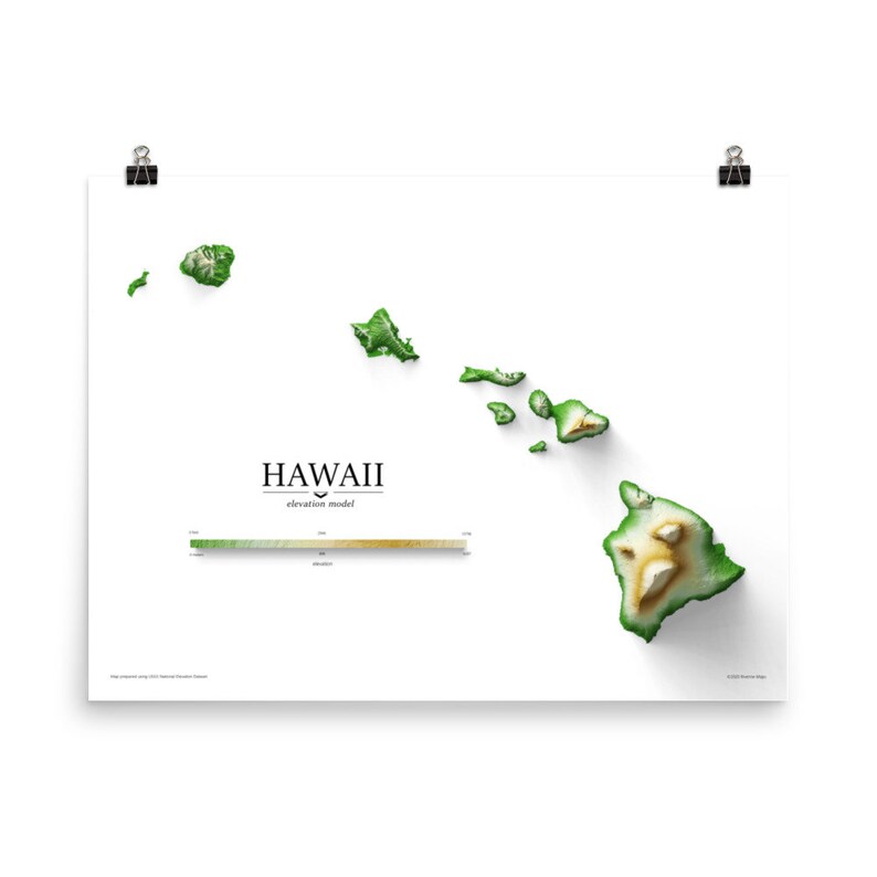 Hawaii Elevation Map Poster - Etsy